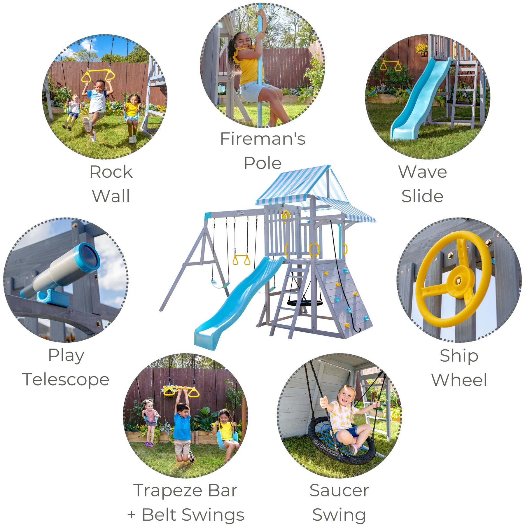 Teamson Kids Laguna Swing Set Playset with Platform & Rock Wall, Gray ...
