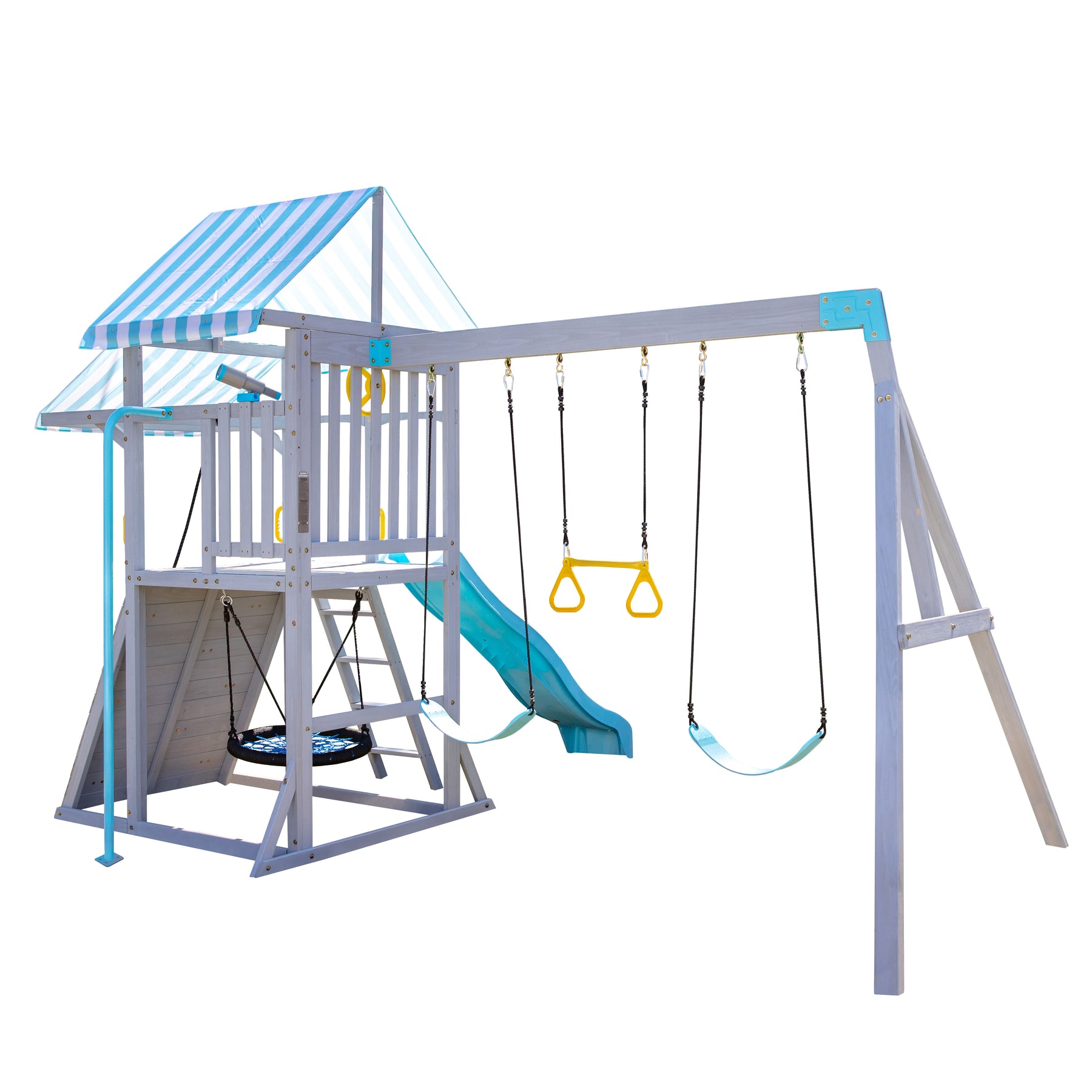 Teamson Kids Laguna Swing Set Playset with Platform & Rock Wall, Gray ...