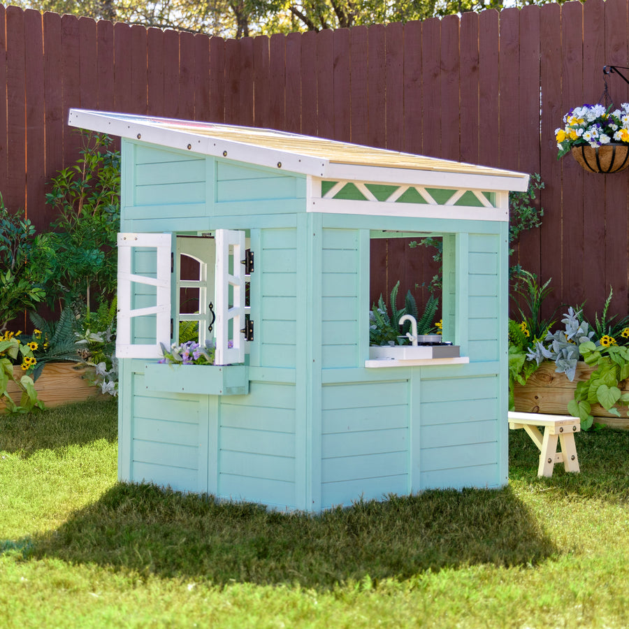 Teamson Kids Rainbow Shade Wooden Playhouse with Kitchen and Bench, Mi ...