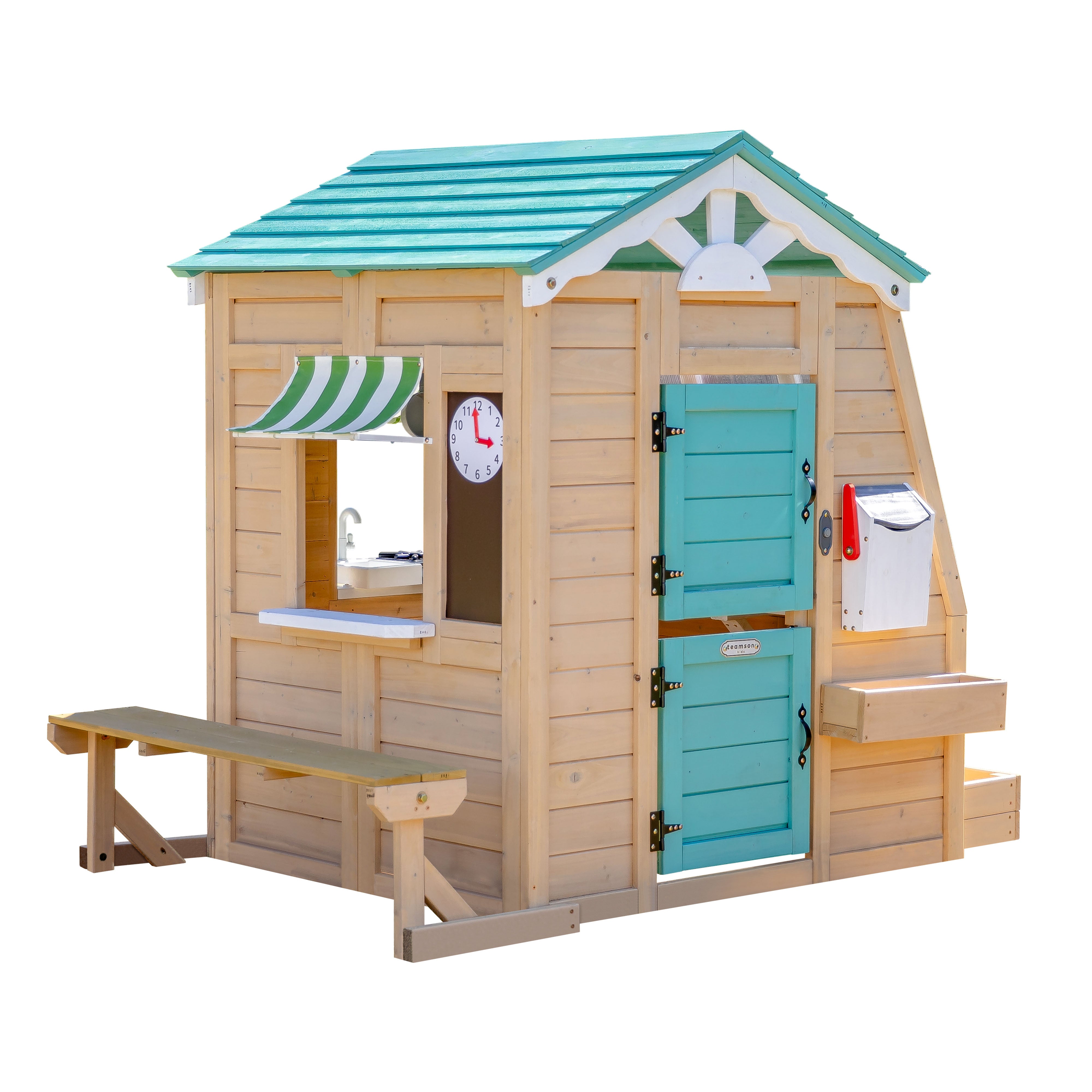 Teamson Kids Gardenia Wooden Playhouse with Garden Window, Tan & Green ...