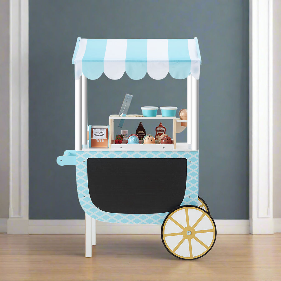 Teamson Kids My Little Helper Ice Cream Cart & Accessories, Blue/White ...